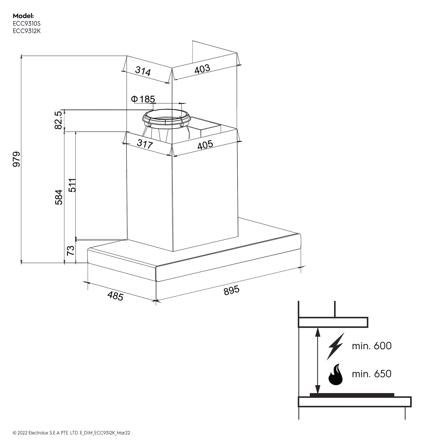 90cm UltimateTaste 700 平板式烟机 - ECC9312K | 伊莱克斯